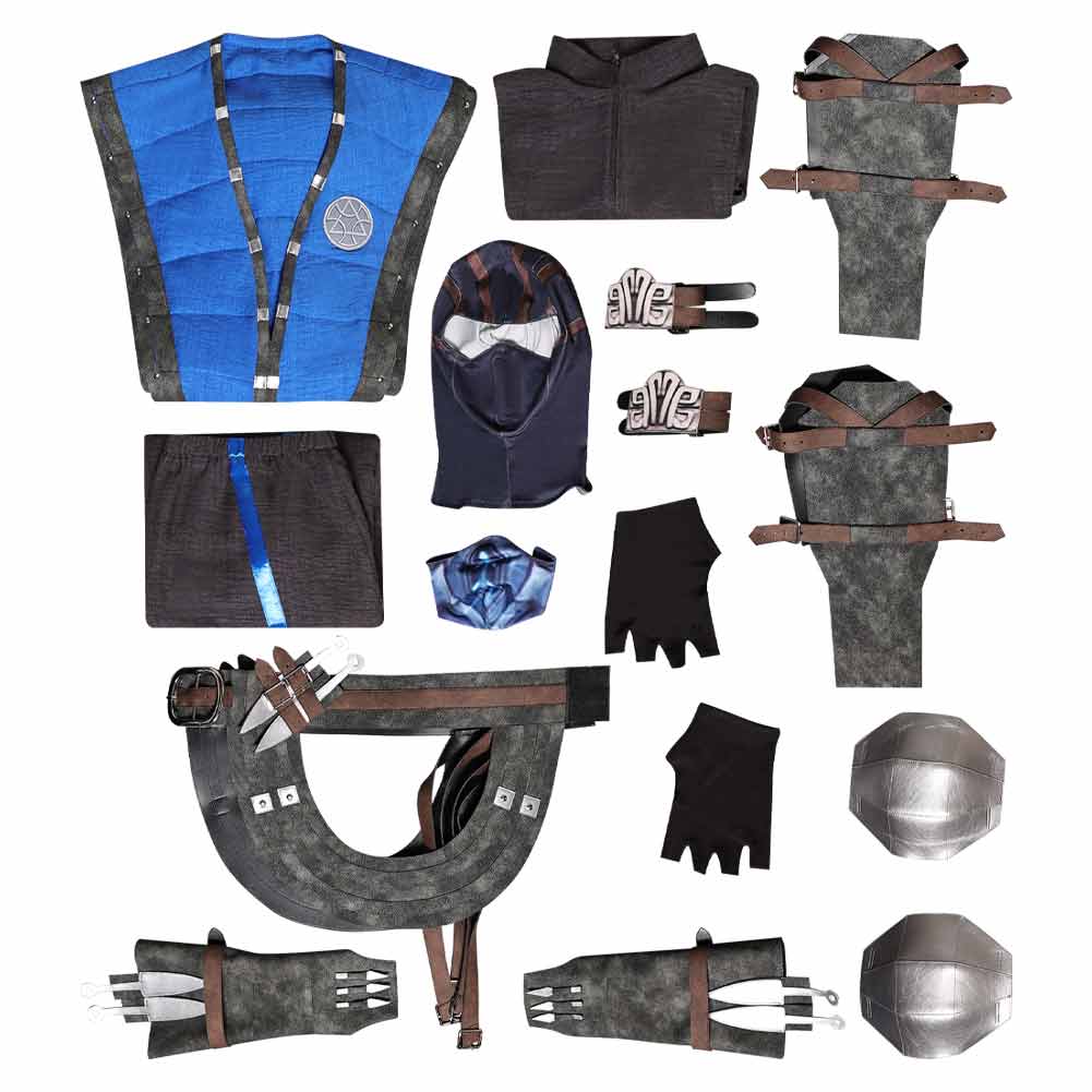 Mortal Kombat Sub-Zero Blue Outfit Full Set With Mask Carnival Hallowe