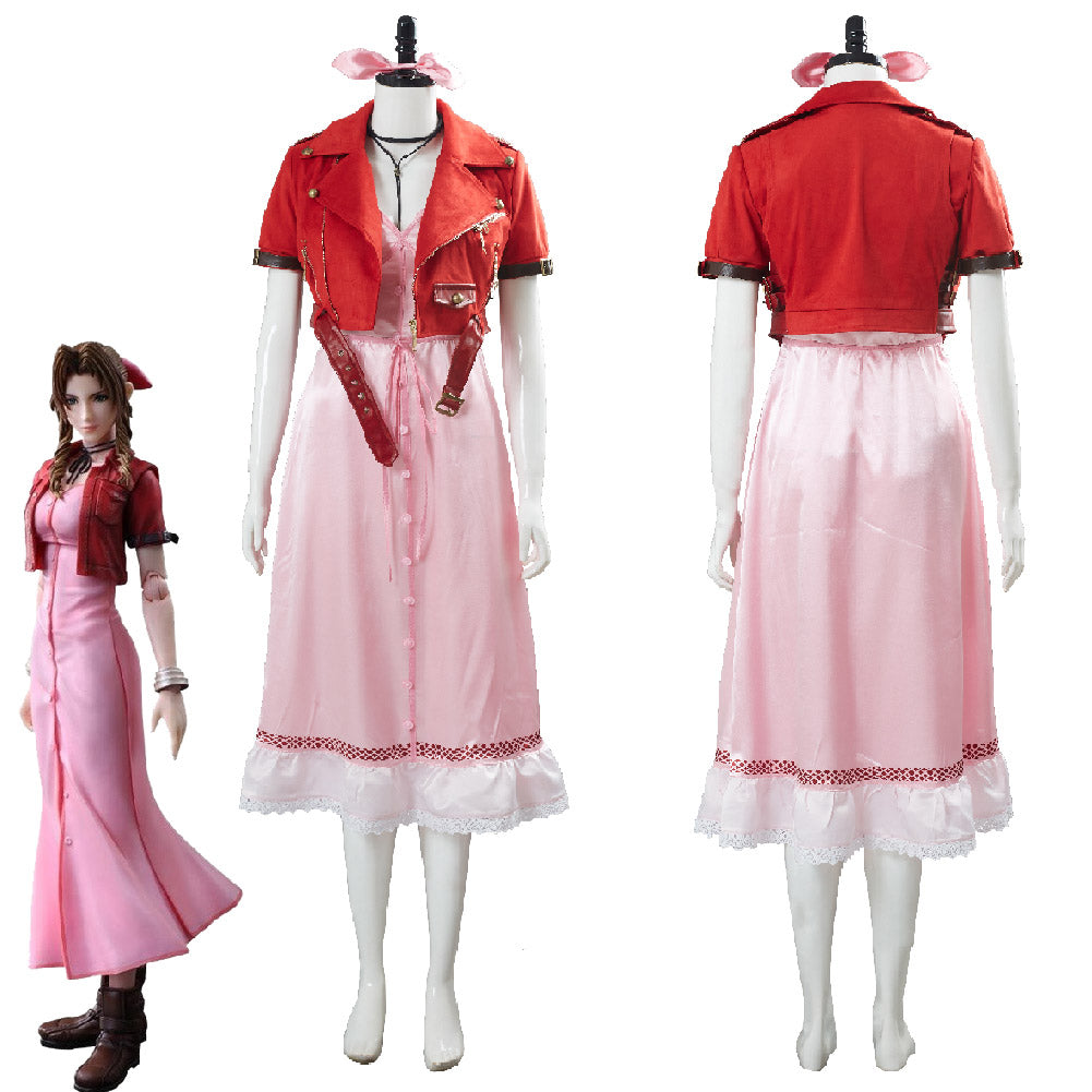 Final Fantasy VII 7 Aeris Aerith Gainsborough Pink Dress Outfit Cospla