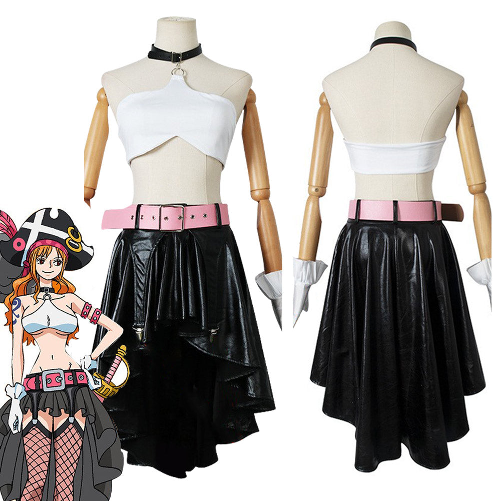 One Piece Film: Red Nami Cosplay Costume Top Skirt Hat Outfits Hallowe