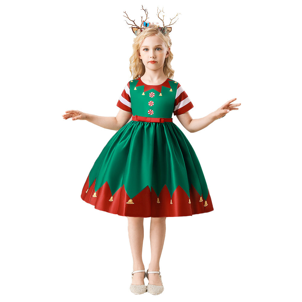Kids Children Christmas Elf Cosplay Costume Dress Outfits Halloween Ca