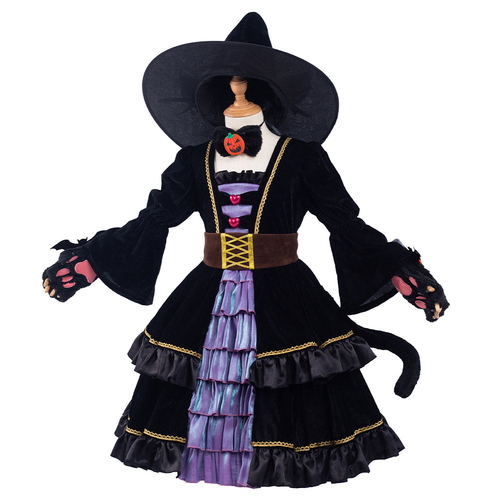 Cat Witch Kids Children Girls Dress Outfit Halloween Carnival Suit Cos